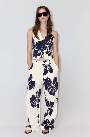 Mango Gilet en lyocell &agrave; imprim&eacute; floral blanc cass&eacute; - Femme - XXS - MANGO