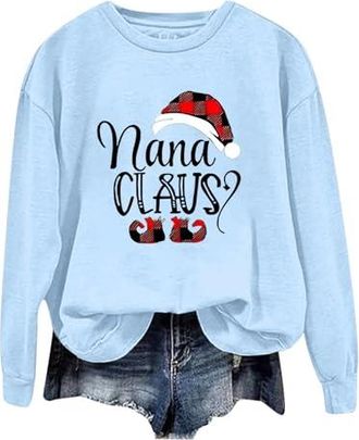 Generic 2026 Sweat &agrave; capuche &agrave; manches longues et col rond pour femme Imprim&eacute; de No&euml;l, bleu clair, XXL