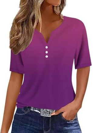 Generic Hauts pour femme - Chemises dété décontractées à manches courtes - Tunique rayée - Col en V - Col en V - Chemisier ample, beige, XXL