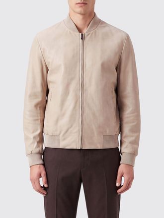HUGO BOSS Bomber en cuir de veau lisse avec poignets et ourlet c&ocirc;tel&eacute;s
