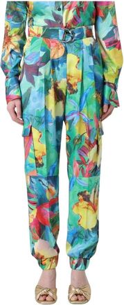 Liu Jo Femme, Pantalons, Multicolore, Taille: 40 FR Floral Print Silk Pantalons
