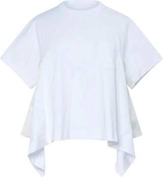 sacai Femme, Tops, Blanc, Taille: 38 FR Satin x Cotton Jersey T-Shirt