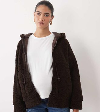 Mama Licious Mamalicious veste teddy de grossesse 3-en-1 avec devant amovible en marron chocolat