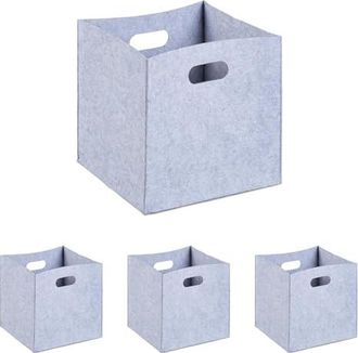Relaxdays Quadratischer Filzkorb, H x B x T: 30 x 30 x 30 cm, faltbar, mit 2 Trage&ouml;ffnungen, schicker Regalkorb, grau (Packung mit 4)