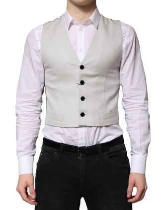 Dolce & Gabbana Gray Wool Dress Formal Men Waistcoat Vest Virgin Elastane
