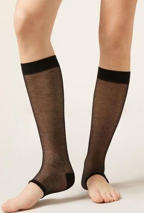 Calzedonia Lange Socken Mit Offener Spitze Schwarz