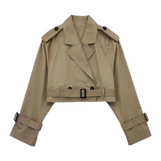 Generic Blousons Femme Manteau court &eacute;l&eacute;gant pour femme avec manches longues et ceinture int&eacute;gr&eacute;e parfait pour un usage quotidien d&eacute;contract&eacute; (Brown, XS)