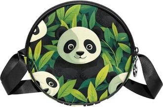 Generic Sac &agrave; bandouli&egrave;re rond pour femme, motif pandas, petit sac &agrave; bandouli&egrave;re avec fermeture &eacute;clair, bretelles r&eacute;glables, sac &agrave; main rond d&eacute;contract&eacute; pour 