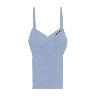Ganni Femme, Tops, Bleu, Taille: 42 FR Merino Lace Strap Top