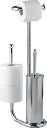 WENKO Stand WC-Garnitur Universalo Chrom, mit integriertem Toilettenpapierhalter und WC-Bürstenhalter, aus verchromtem Stahl, 20 x 62,5 x 23 cm