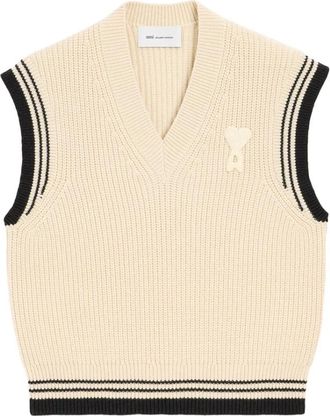 Ami Homme, Pulls, Beige, Taille: L Pull sans manches en laine c&ocirc;tel&eacute;e Ami De Coeur