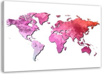 Feeby Tableau sur toile Carte du monde rose 90x60