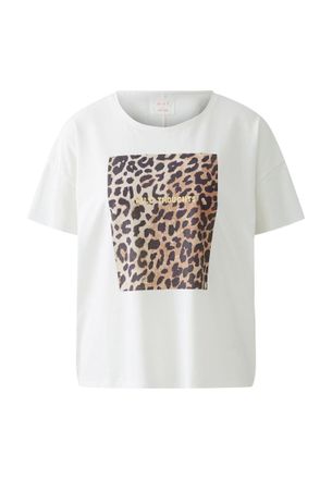 Oui Damen T-Shirt 100% Bio-Baumwolle Oversized geschnitten Platziertes Motiv