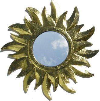 Guru Shop Sonnenspiegel, Deko Spiegel aus Holz in Sonnenform - Gold 1, 29x29x1 cm