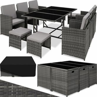 TecTake Salon de jardin pour 6 &agrave; 10 personnes avec Plateaux en verre de s&eacute;curit&eacute; Pliable, housse de protection incluse