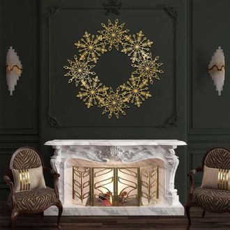 Generic Schwarzer Schneeflockenkranz aus Metall als Wanddekoration, winterliche Weihnachtsdeko im Landhausstil f&uuml;r den Au&szlig;enbereich, Moderne Schneeflockenkran