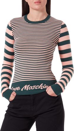 Love Moschino Damen Slim Fit Long-Sleeved Pullover, Green Pink, 38 EU