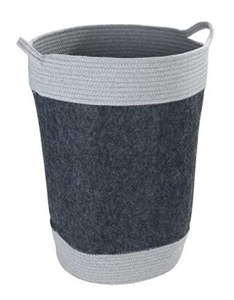 WENKO Panier à Linge en Feutre Bea, Corbeille à Linge avec Deux anses Blanches, Volume 75 l, fabriqué à Base de Feutre en Polyester recyclé Gris, Design Tis