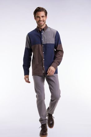 Eden Park Chemise Tricolore En Flanelle De Coton Marine Coupe Droite
