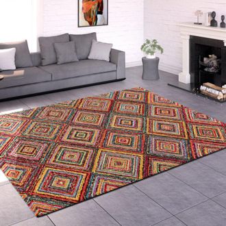 Paco Home Tapis Salon Chambre Adulte Poils Ras Motif Ethnique Motif Geometrique Losange 120x170 cm, Multicolore 2 - Paco Home
