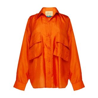 Momoni Femme, Blouses et Chemises, Orange, Taille: 38 FR Chemise en soie avec poches lat&eacute;rales avant
