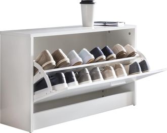Möbelando Schuhbank Split mit Sitzfläche Weiß Schuhkipper Holz 80 x 47 x 24 cm | Flurbank klein geschlossen | Sitzbank schmal Flur mit Stauraum | Schuhschrank e