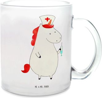 Mr. & Mrs. Panda Teetasse Einhorn Krankenschwester - Geschenk, Krankenhaus, Teegläser, Ärztin, Tasse, Krankenpfleger, Teeglas, Tee, Trinkglas, Unicorn, Krankenpflegeri