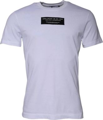 Dolce & Gabbana Homme, Tops, Blanc, Taille: L T-shirt Blanc à Col Rond avec Logo Imprimé