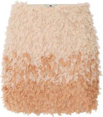 Elisabetta Franchi Femme, Jupes, Beige, Taille: 38 FR Minijupe en tulle avec broderies florales