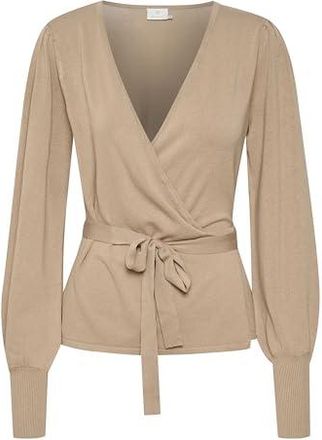 Kaffe Womens Wrap Cardigan V-Neck Regular Fit Tying Belt Long Sleeve Tight Knit, M&eacute;lange de Plumes Grises, XL Femmes