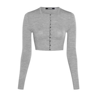 Jacquemus Grauer Kurzer Cardigan mit Perlmuttkn&ouml;pfen - - Knitwear - Damen - Grau - 2XS