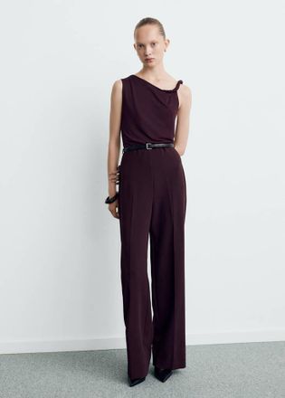 Mango Jumpsuit mit asymmetrischem Kragen und G&uuml;rtel weinrot - Damen - XXS - MANGO