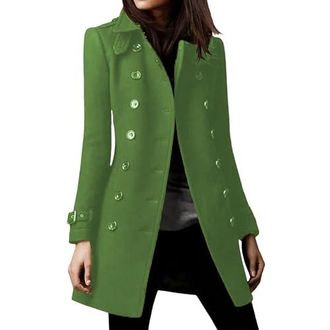 Generic Manteau dhiver mi-long &agrave; double boutonnage pour femme avec revers crant&eacute;, Vert, 3XL