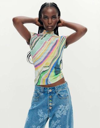 Desigual T-shirt &agrave; imprim&eacute; ondul&eacute; - Vert