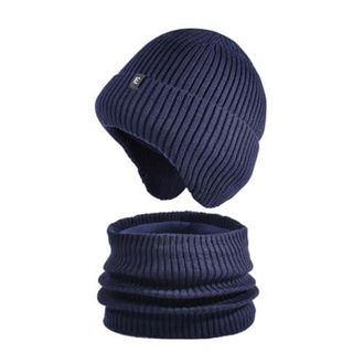 Generic Ensemble bonnet dhiver unisexe chaud tricoté et écharpe circulaire doublure écharpe pour temps froid, chapeau de ski, cache-cou thermique pour femmes 