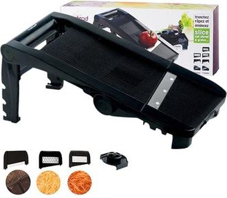 Mastrad Mastrad - Mandoline Multilames - Trancheuse S&eacute;curis&eacute;e pour Fruits & L&eacute;gumes - 3 Lames & 2 R&acirc;pes - Acier Inoxydable - Noire