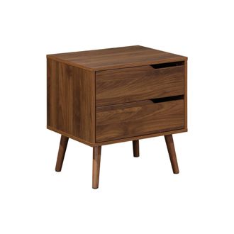 Sweeek Nachttisch mit Holzdekor, nussbaumfarben gebeizt, 2 Schubladen, Beine aus massiver Kiefer