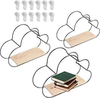 Generic Schwebendes, Wolkenregal für Wand, Set mit 3 dekorativen Regalen zur Aufbewahrung im Schlafzimmer, Bad und Wohnzimmer