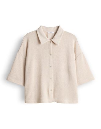OPUS Poloshirt Jerseyshirt in feiner Strickoptik Lockere Passform, Kellerfalte im R&uuml;cken, Knopfleiste