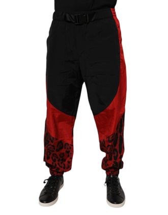 Dolce & Gabbana Mens Leopard Print Nylon Joggers Black
