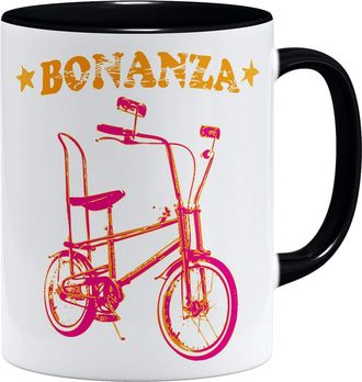 OM3 Bonanza Fahrrad Kaffee-Tasse - - Keramik Becher - 11oz 325ml - Beidseitig Bedruckt - Schwarz