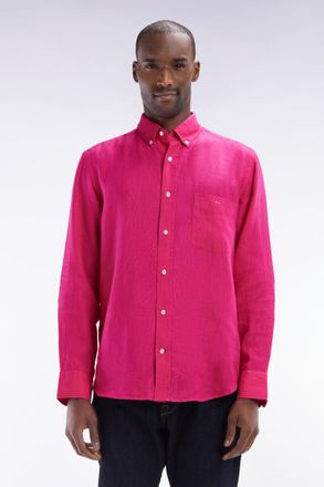 Eden Park Chemise En Lin Fuchsia Unie Coupe Droite
