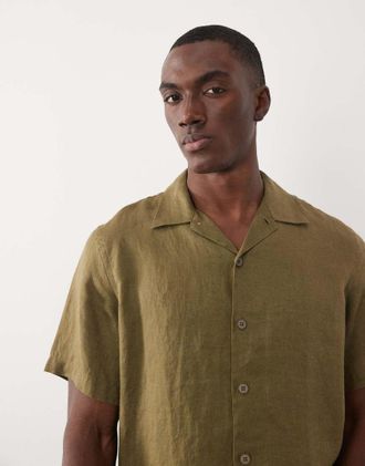 Paul Smith Kurz&auml;rmliges Leinenhemd in Khaki mit l&auml;ssigem Schnitt-Gr&uuml;n