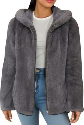 Generic Sweat &agrave; capuche en peluche pelucheuse avec fermeture &eacute;clair int&eacute;grale pour femme - Veste polaire &agrave; poils longs pour lhiver avec poches, gris, XL