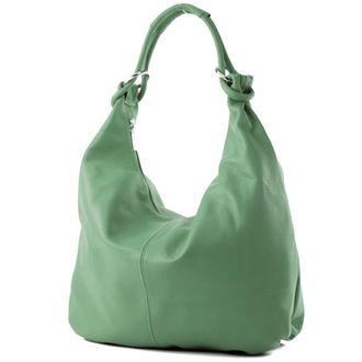 modamoda.de 337 Damen Leder Schultertasche Shopper Large handmade in Italy, Farbe:Graugr&uuml;n