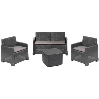 Dmora Dmora - Salon dext&eacute;rieur Dbalestrer, Salon de jardin avec 2 fauteuils, 1 canap&eacute; et 1 table de rangement, Effet rotin avec coussins, 100% Made in