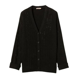 Twinset Rippstrick-Cardigan mit Strass - - Knitwear - Damen - Schwarzk - S