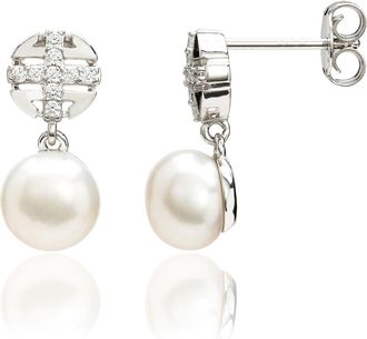 Monteverdi Damen-Ohrringe Synth. Perlen 8,0mm breit aus 925er Sterling Silber rhodiniert 1VNAMONJ-ER-0041