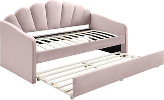 Vente-Unique Ausziehbett Muschelform - 2 x 90 x 190 cm - Samt - Rosa - ELUSIA