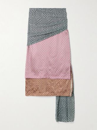 Dries Van Noten Jupe Midi En Satin Imprim&eacute; &Agrave; Fronces, Drap&eacute; Et Superposition - Rose